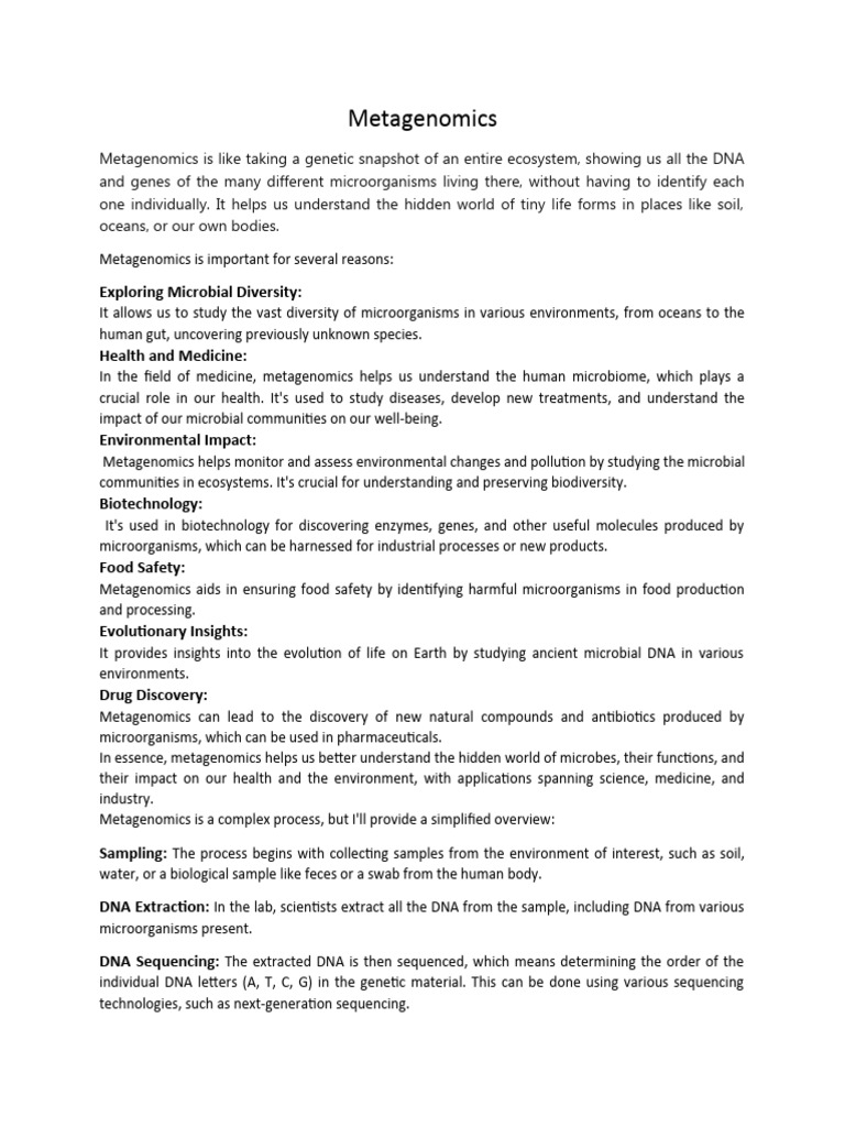 Metagenomics Word File Pdf Dna Sequencing Polymerase Chain Reaction