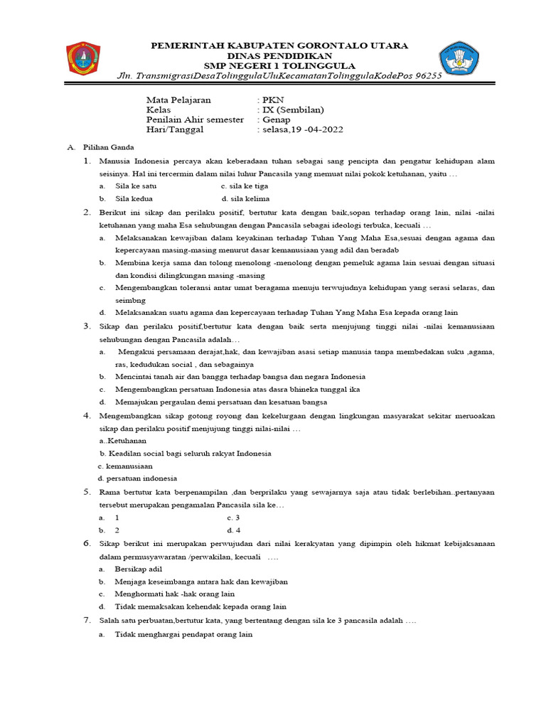 Soal PAS PKN Kelas 9 | PDF