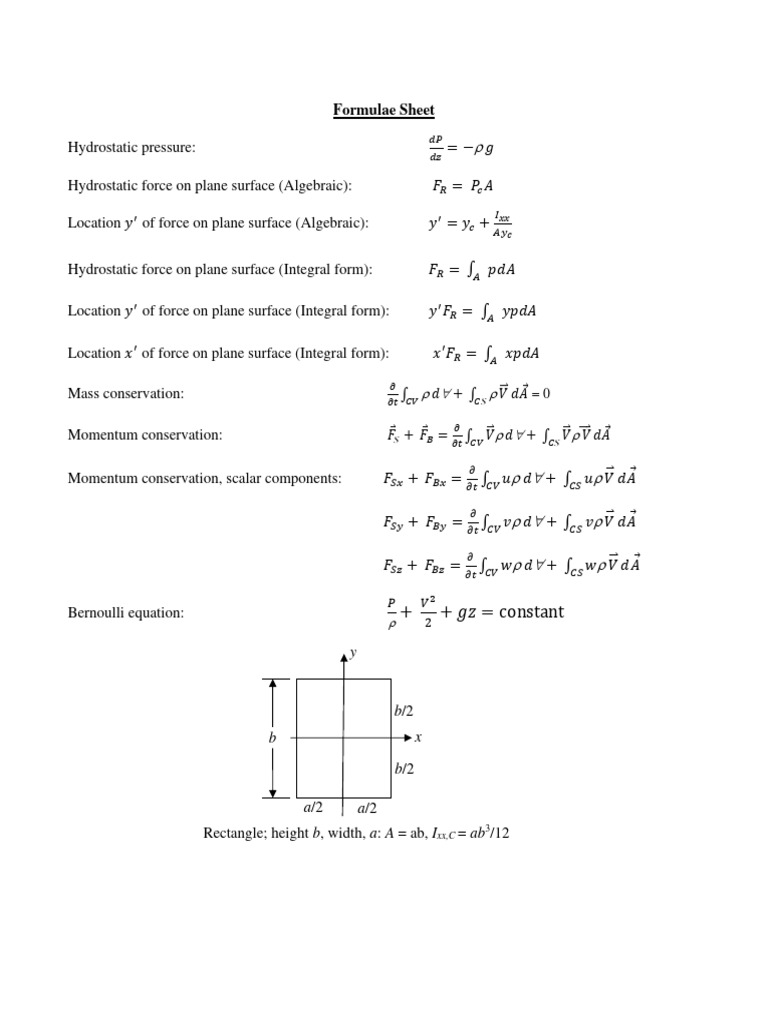Test2 Formula Sheet | PDF | Force | Integral