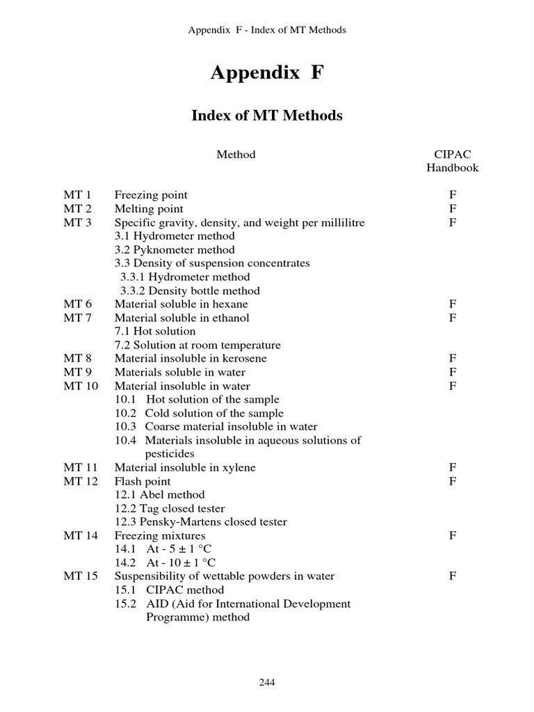 CIPAC目录 (根据MT编号的索引) | PDF | Precipitation (Chemistry) | Solubility
