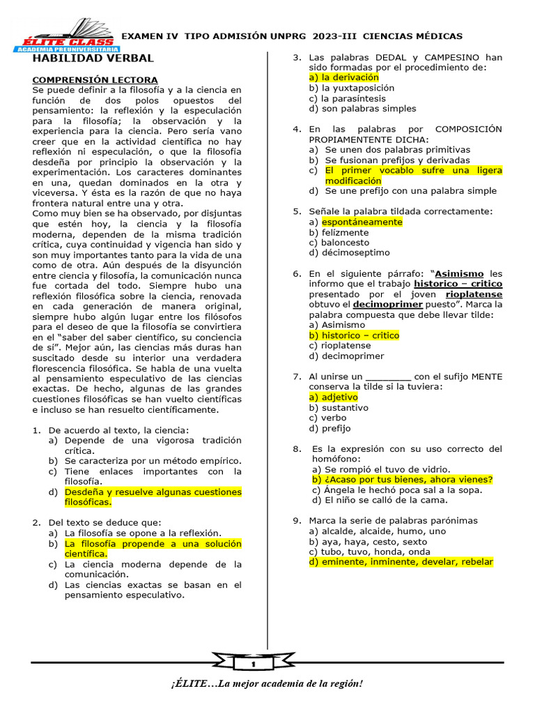 Iv Simulacro Tipo Unprg Ciencias Médicas Claves | PDF | Perú | Adultos