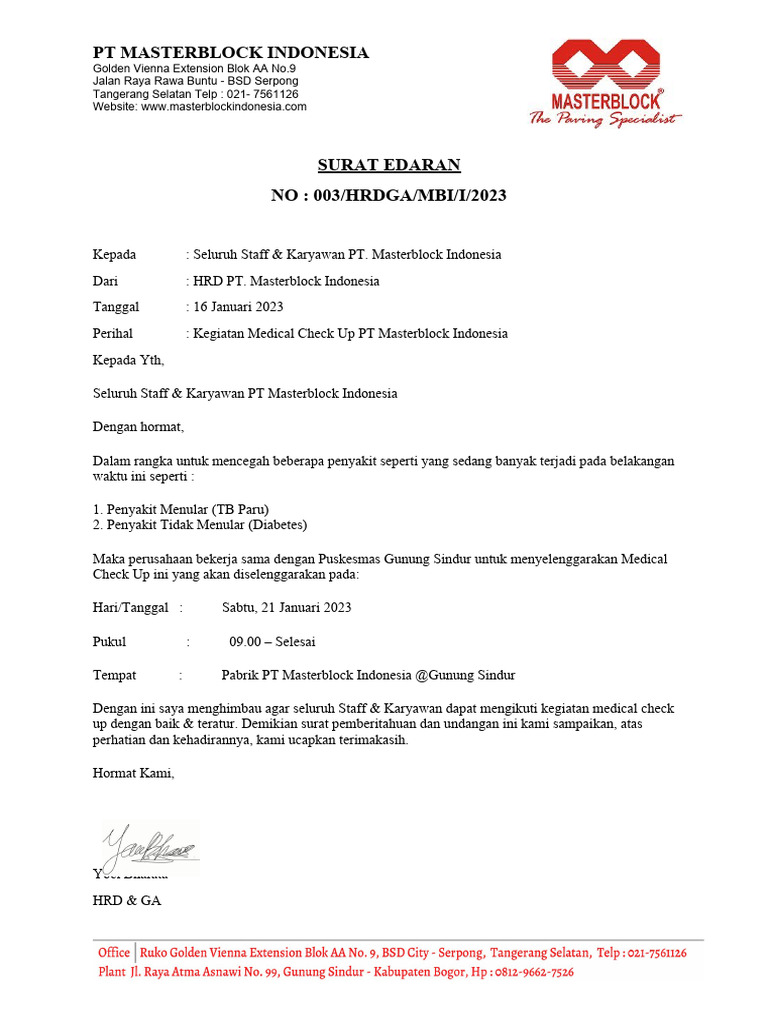 Surat Rencana Kegiatan Mcu | PDF