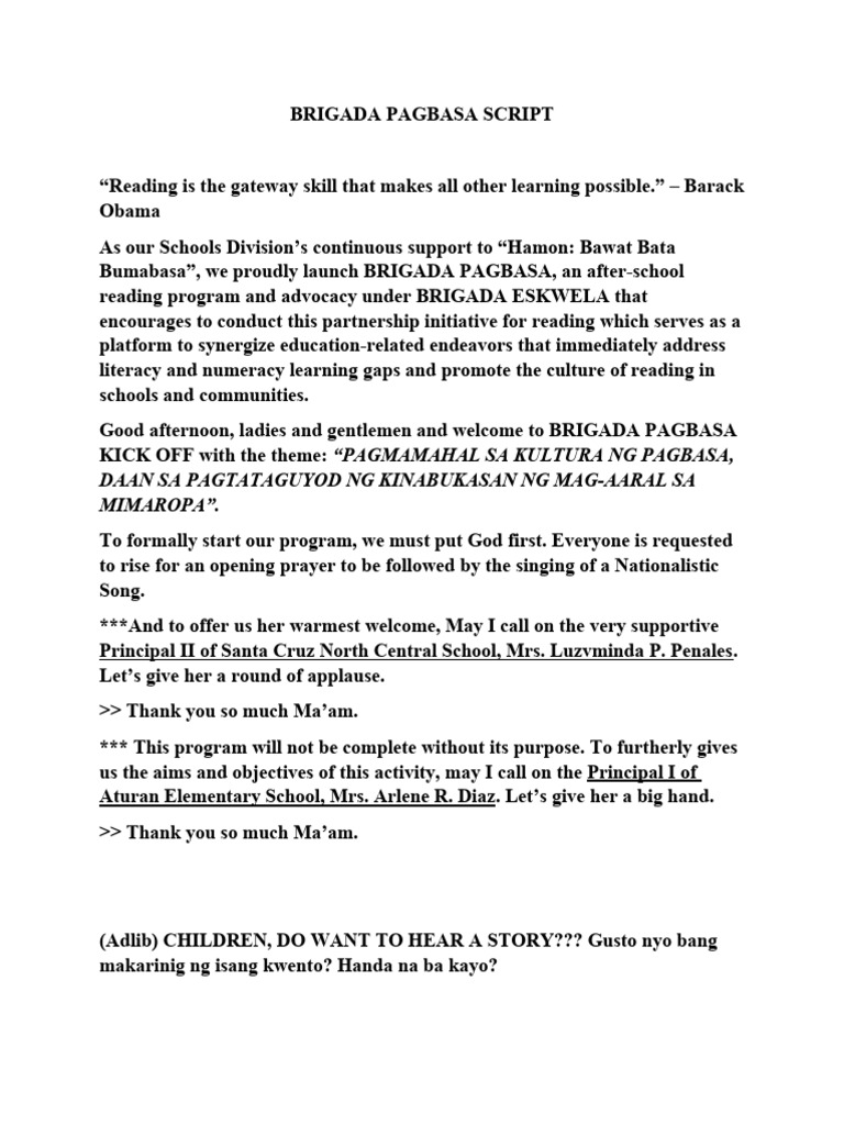 Brigada Pagbasa Script | PDF | Human Communication