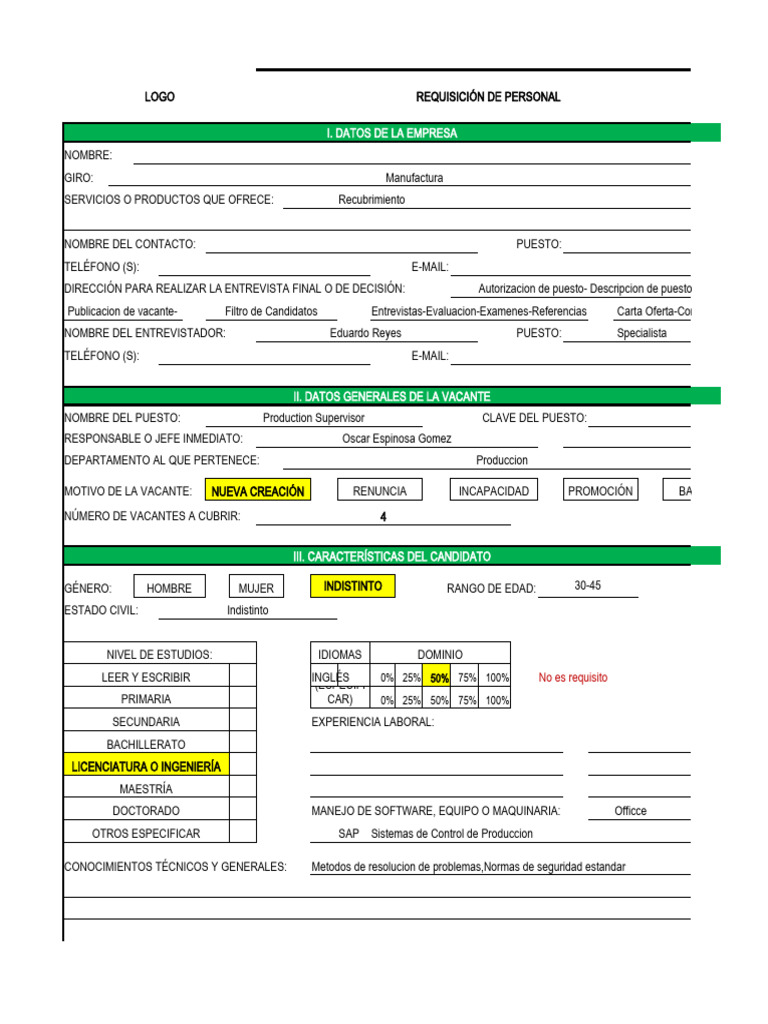 Formato Requisicion de Personal | PDF | Business