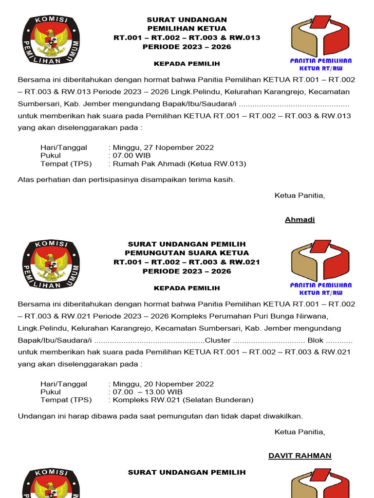 Surat Undangan Pemilih | PDF