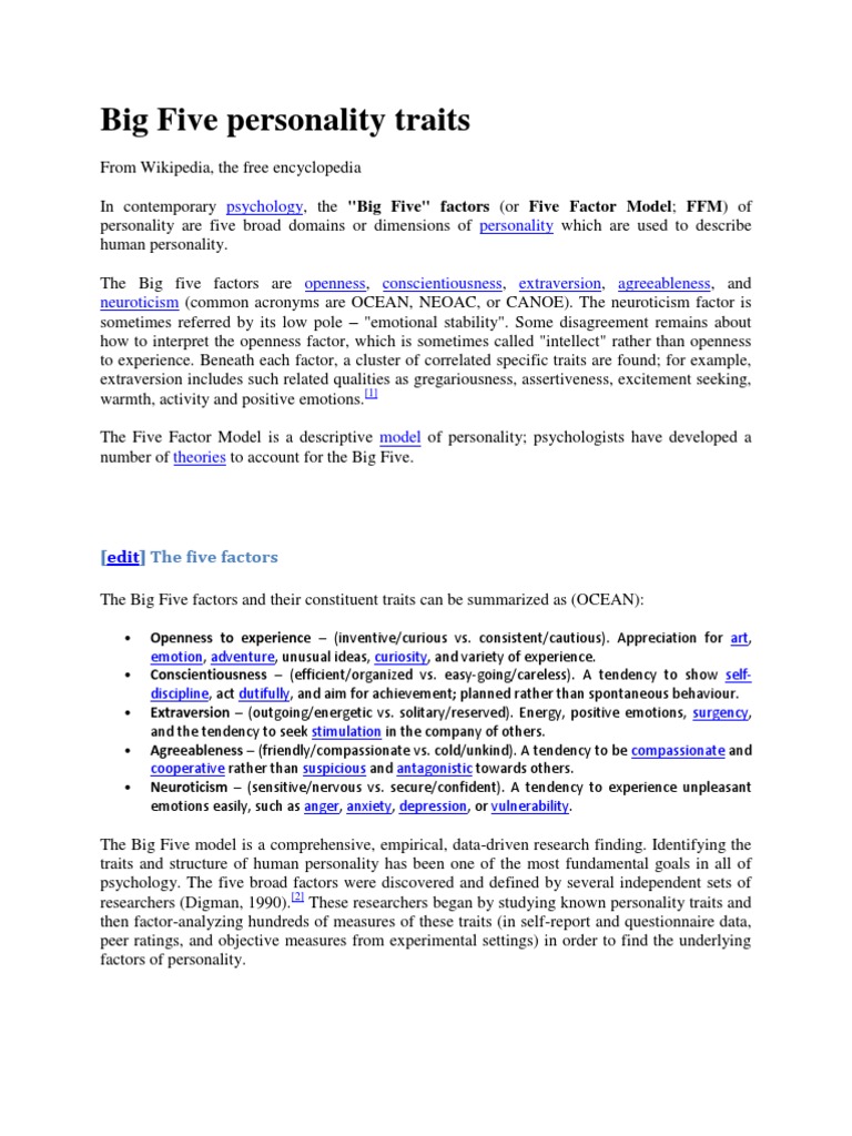 Big Five Personality Traits Guide | PDF | Id | Extraversion And ...