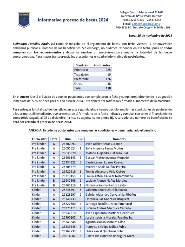 Informativo Proceso de Becas 2024 | PDF