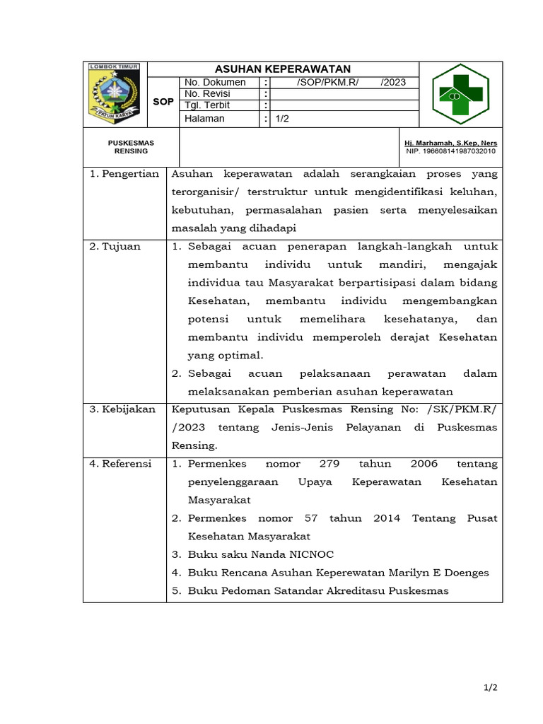 Sop Asuhan Keperawatan | PDF
