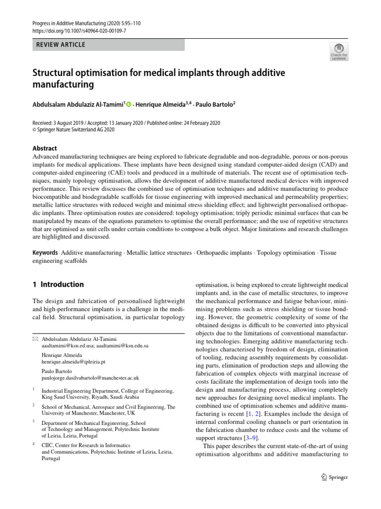 Structural Optimisation For Medical Implants Through Additive | PDF ... Structural Optimisation For Medical Implants Through Additive | PDF ...