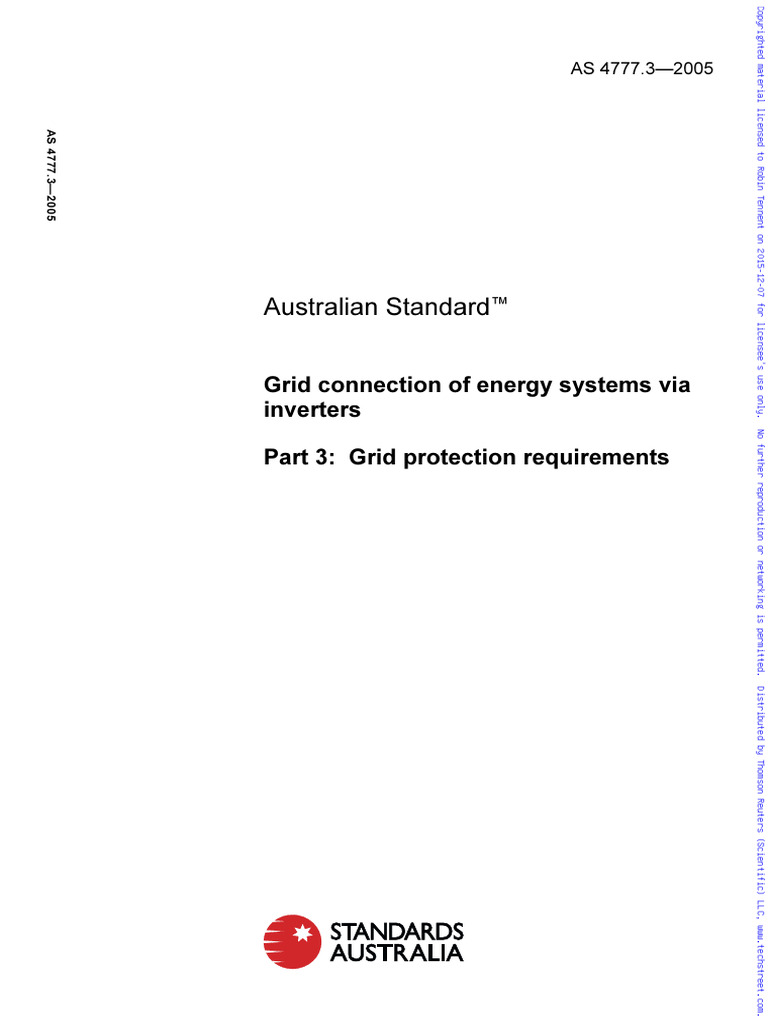Australian Standard: Grid Connection of Energy Systems Via Inverters Part 3: Grid Protection ...