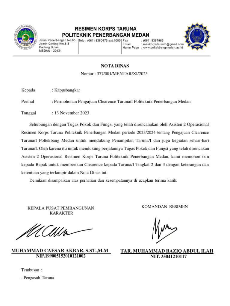 Nota Dinas Permohonan Pengajuan Clearence Tk2 Dan 3 Fix.. | PDF | Teknologi & Rekayasa