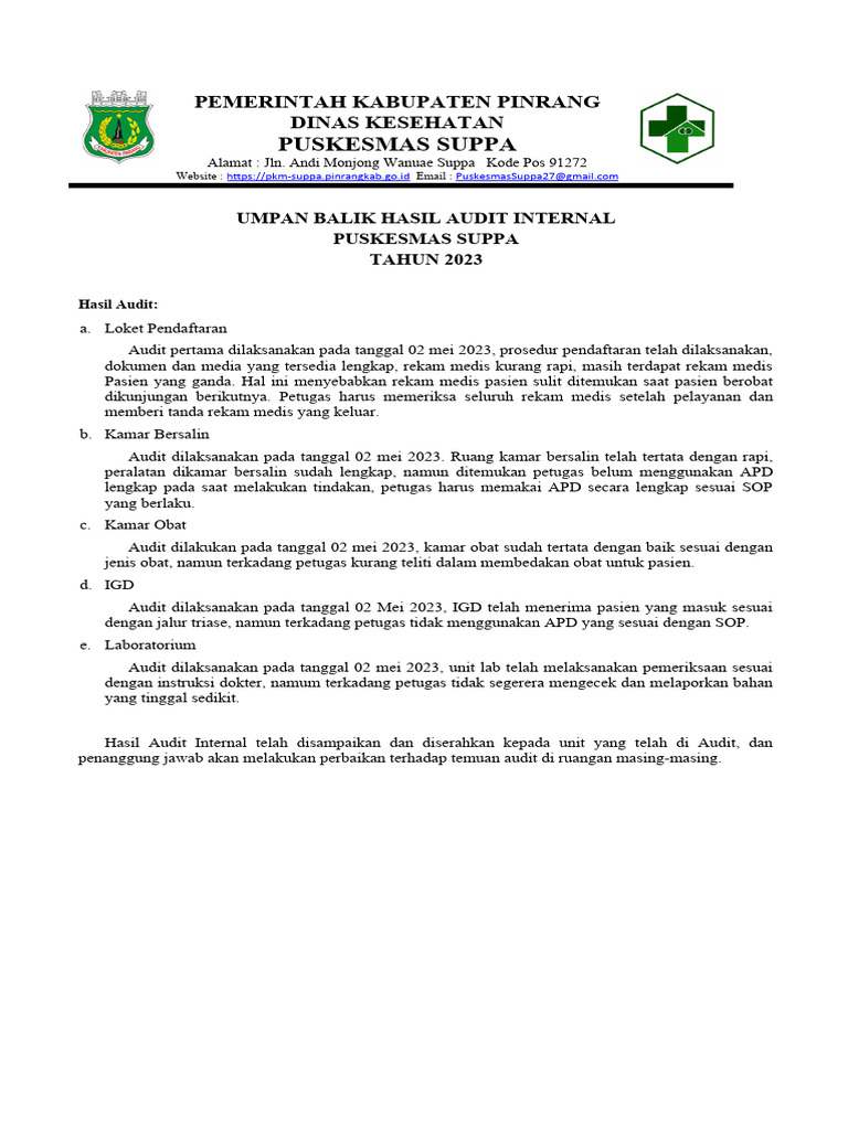 1.6.3.c Menerimaan Umpan Balik Laporan Hasil Audit | PDF