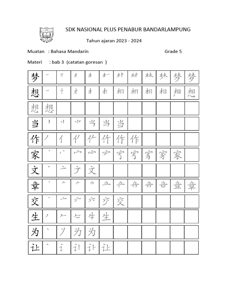 Mandarin Grade 5 Bab 3 Goresan | PDF