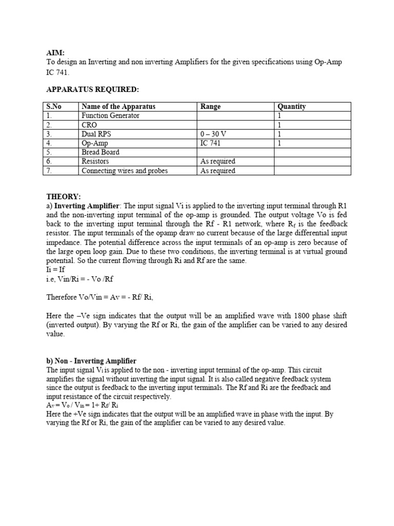 Exp-5 Inverting and Non Inverting Amplifiers | PDF | Operational Amplifier | Amplifier