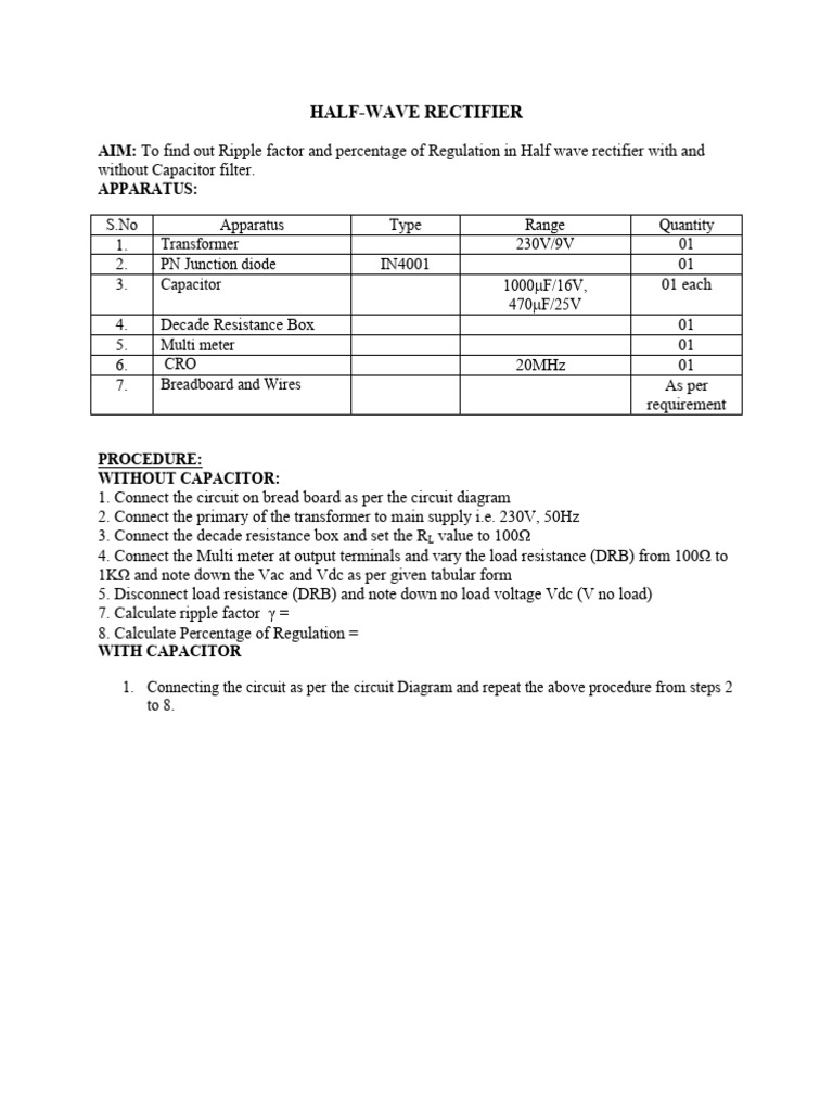 Exp 3 - Half Wave Rectifier | PDF | Rectifier | Capacitor