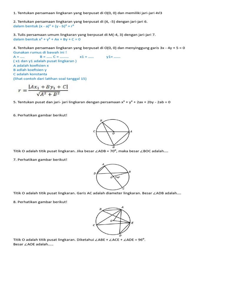 Soal Lingkaran Kelas 11 | PDF