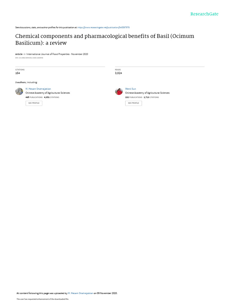 Chemicalcomponentsandpharmacologicalbenefitsof Basil Ocimum Basilicumareview | Download Free PDF ...