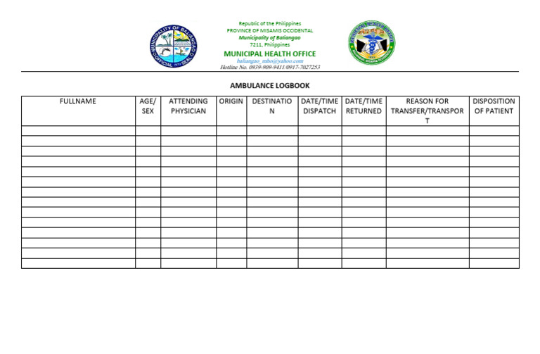 Ambulance Logbook Form | PDF