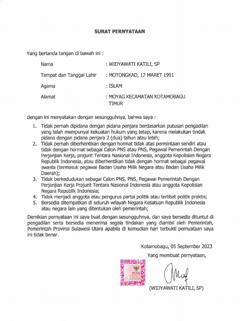 Surat Peryataan | PDF