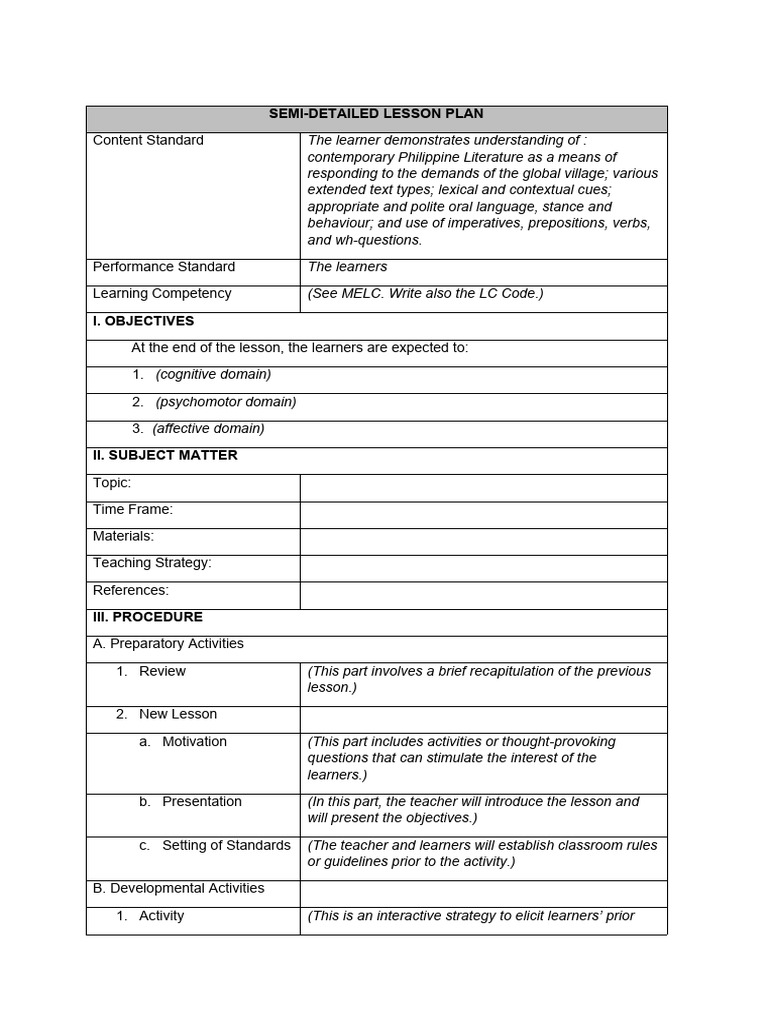 4as Lesson Plan Template | PDF | Learning | Teachers