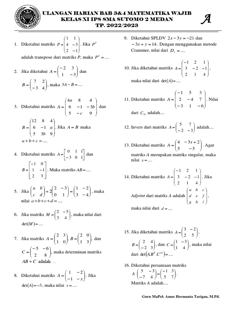 ULANGAN HARIAN BAB 3&4 KELAS XI IPS (2023) Send | PDF