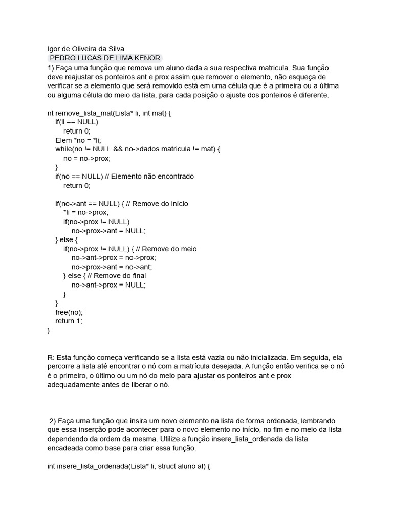 Listas DuplamenteEncadeada | PDF | Ponteiro (programação de ...