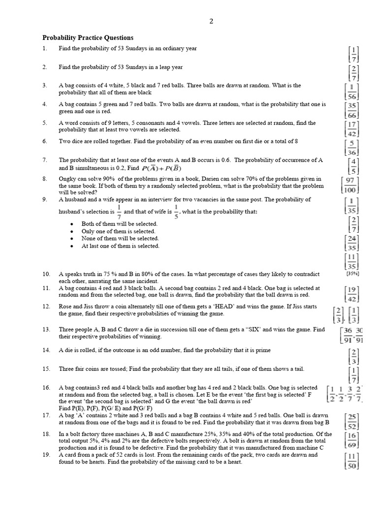 Probability Practice Questions | PDF | Probability