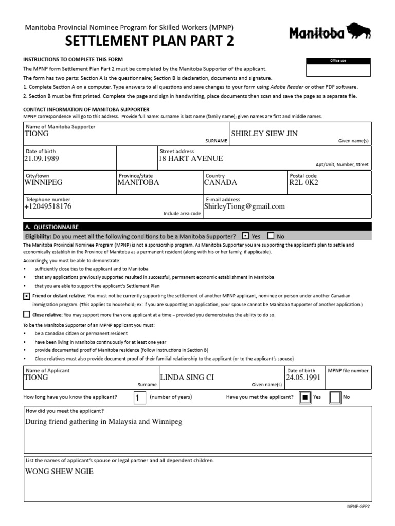 Settlement Plan Part 2 | PDF | Identity Document