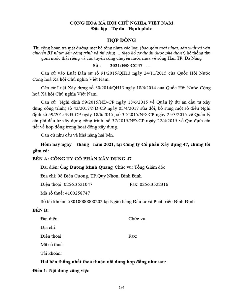 C47 BM Hop Dong 20211120 BT Nhua | PDF