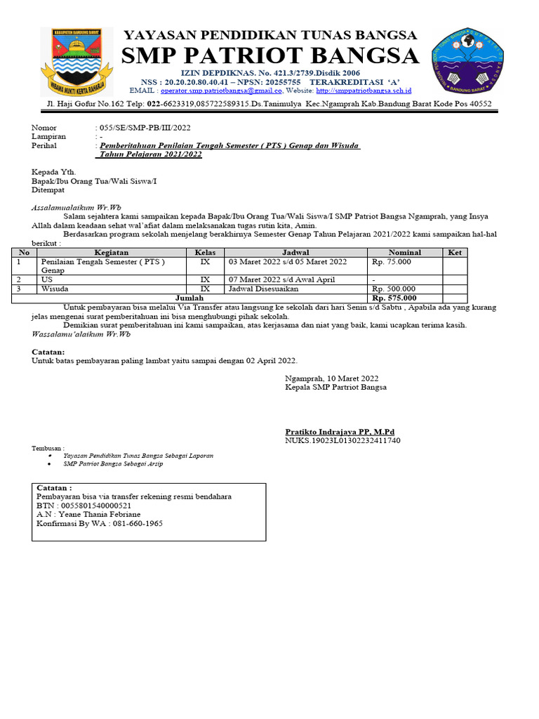 Surat Pemberitahuan Wisuda | PDF