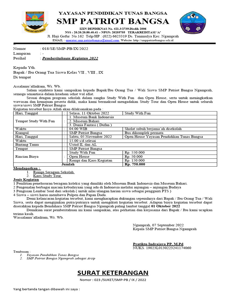 Surat Edaran Study Tour | PDF