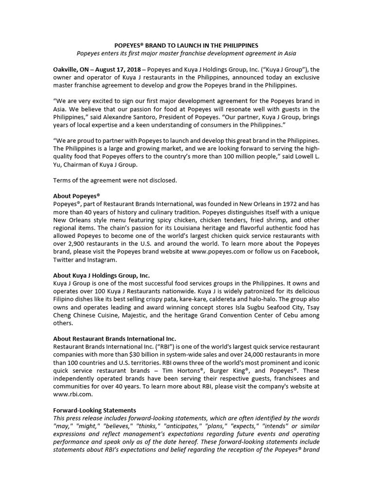 Popeyes | PDF | Brand | Securities (Finance)