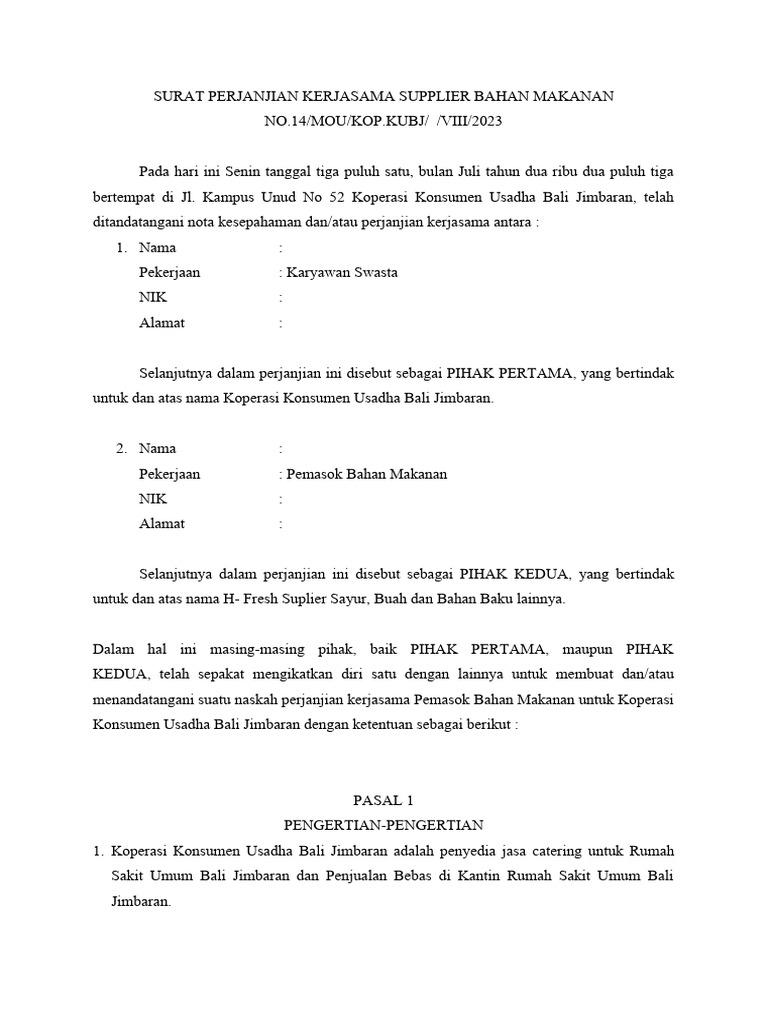 14 Mou Suplier Bahan Baku | PDF
