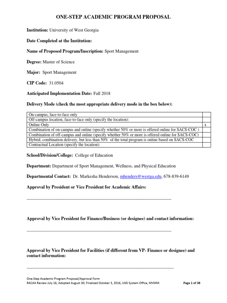 One-Step Academic Program Proposal: Mhenders@westga - Edu | PDF ...
