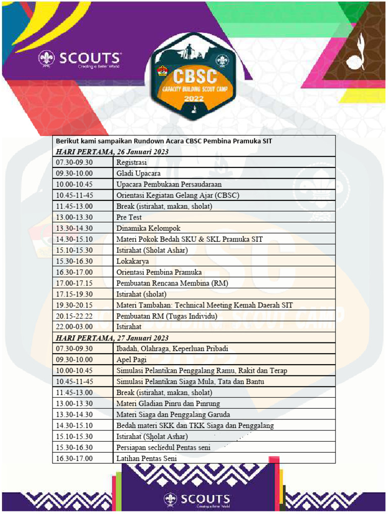 Rundown Acara Gelang Ajar Pembina Pramuka SIT | PDF