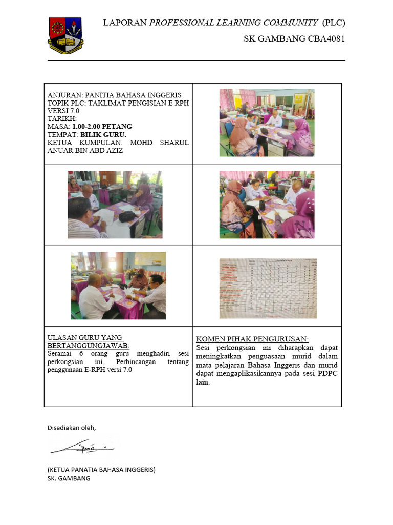 Laporan PLC Panitia | PDF