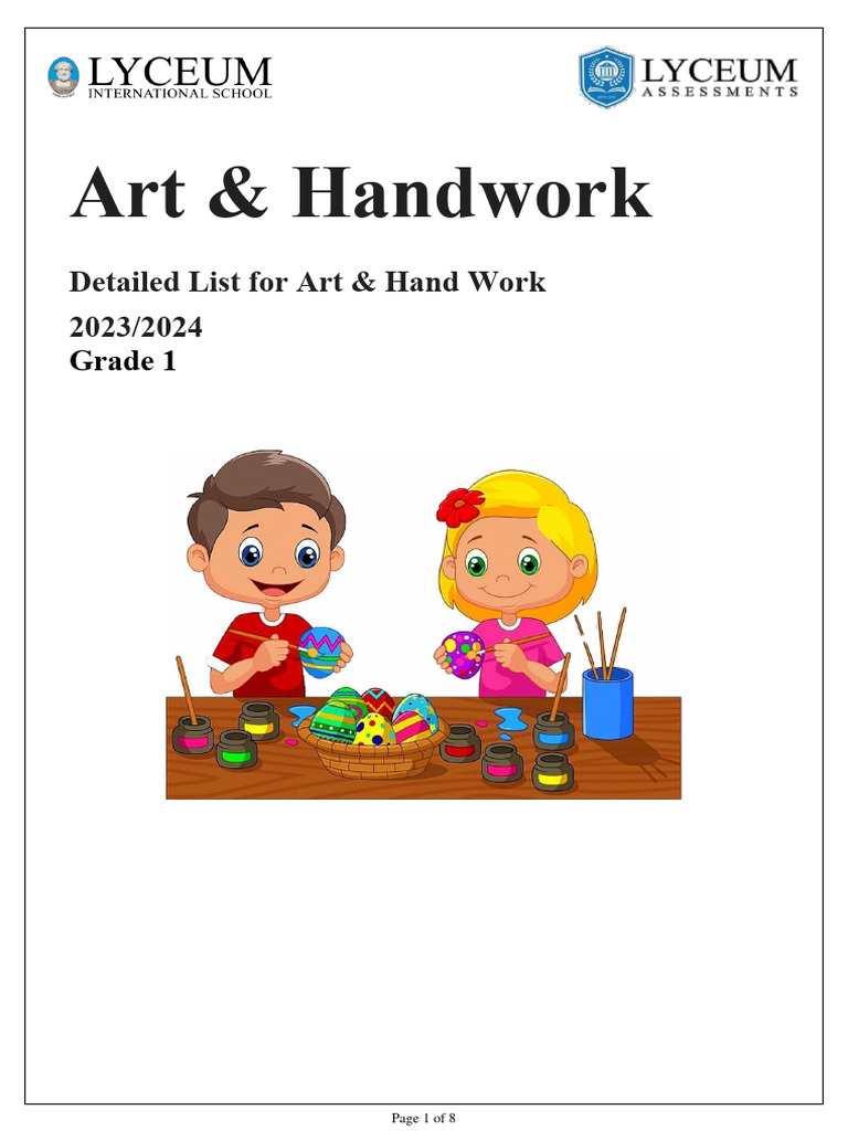 Grade 01 Art & Handwork Materials List | PDF | Drawing | Pencil