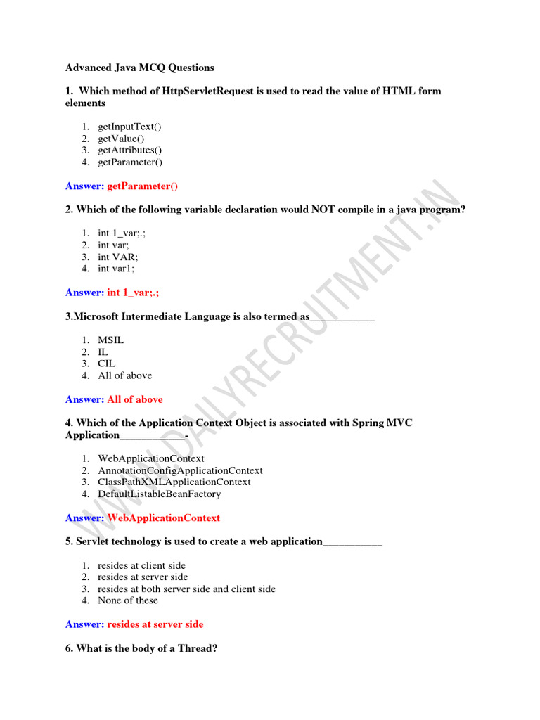 Advanced Java MCQ Questions | PDF | Java (Programming Language ... Advanced Java MCQ Questions | PDF | Java (Programming Language ...