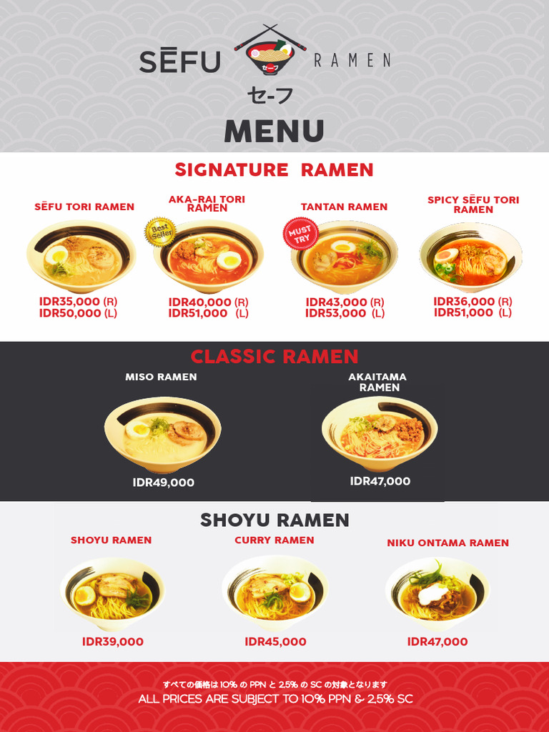 Menu Sefu | PDF | Ramen | Cuisine