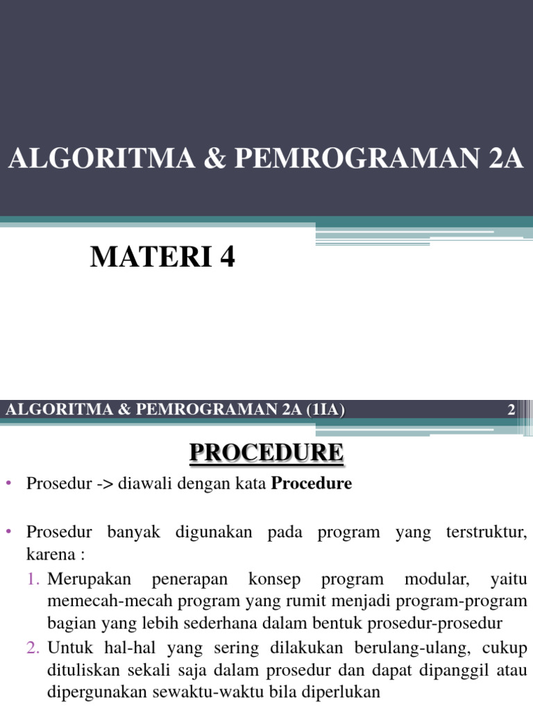 Algoritma & Pemrograman 2A (1IA) - Materi 4 | PDF | Bisnis | Komputer