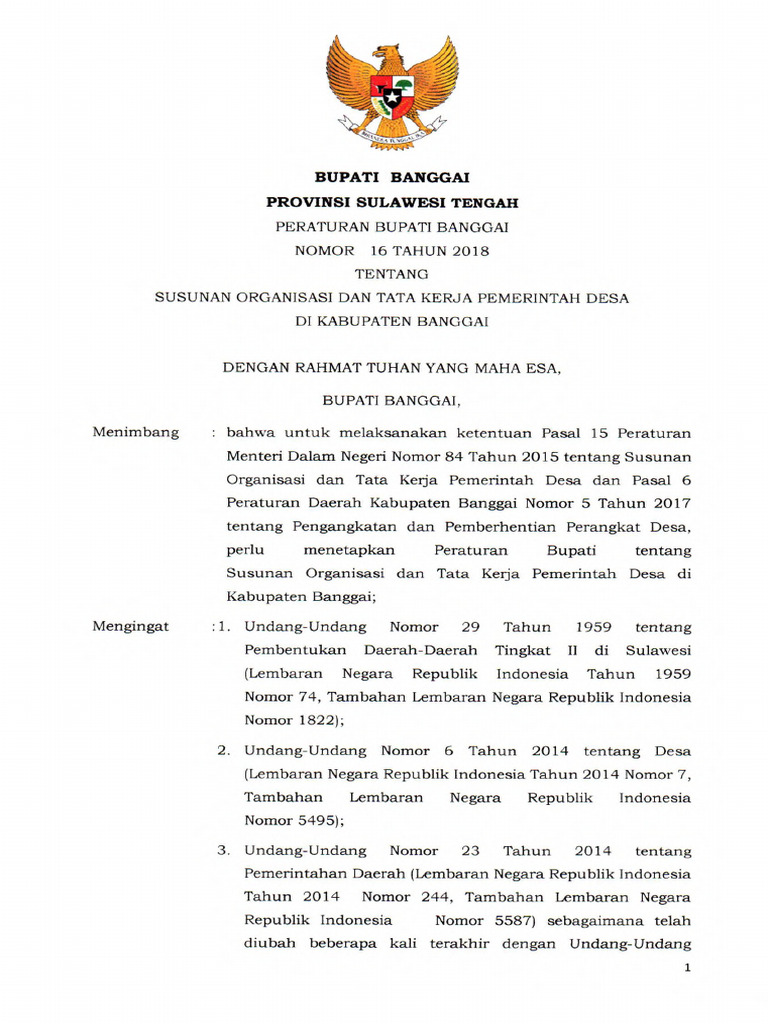 PERBUP Nomor 16 Tahun 2018 TTG SOTK Pemerintah Desa-6 | PDF