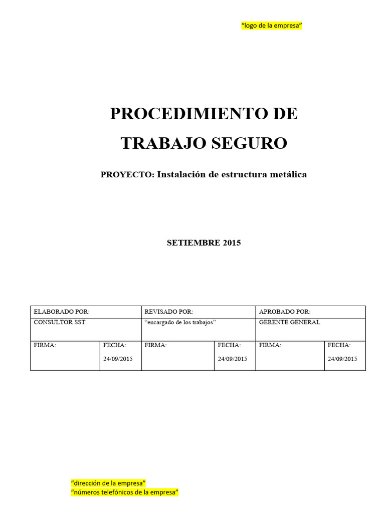 Modelo Procedimiento de Trabajo Seguro | Descargar gratis PDF | Business