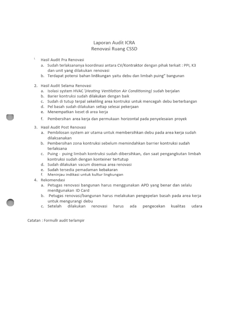 Dispo 170 A Laporan Audit ICRA Renovasi Penutup Hidran | PDF | Teknologi & Rekayasa