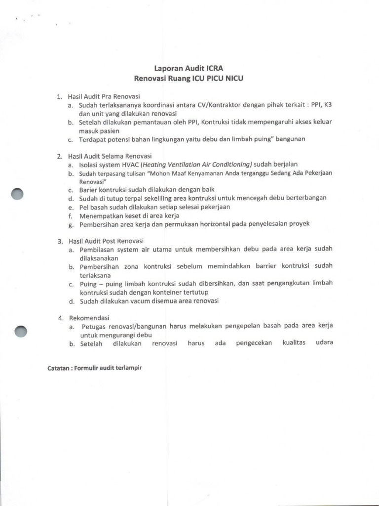 Dispo 330 A Laporan Audit ICRA Renovasi Ruang Picu Icu | PDF