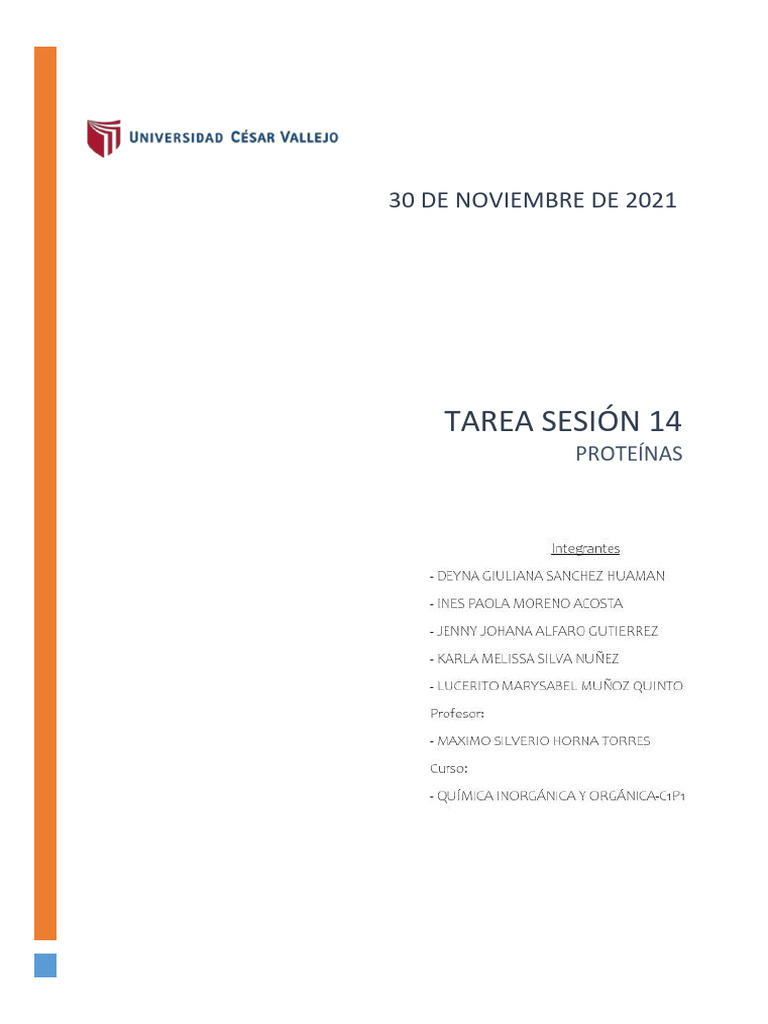 TAREA SESION 14 PROTEINAS - g3 | PDF | Proteínas | Enzima