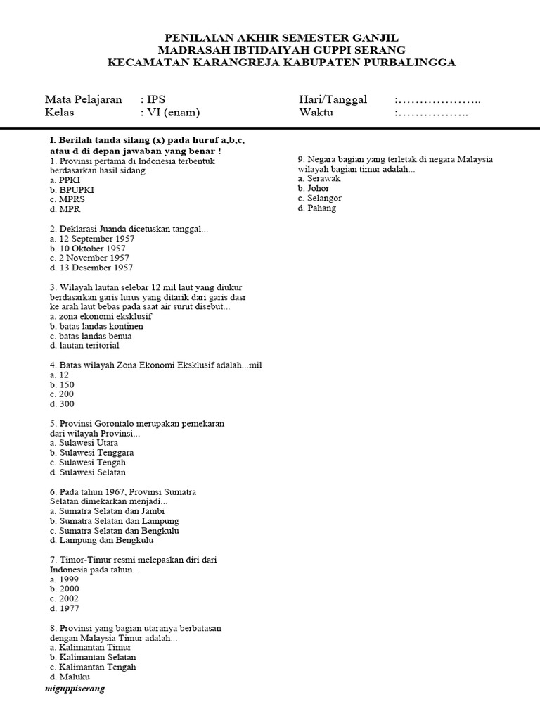 Soal UAS IPS Kelas 6 Semester 1 | PDF | Perjalanan