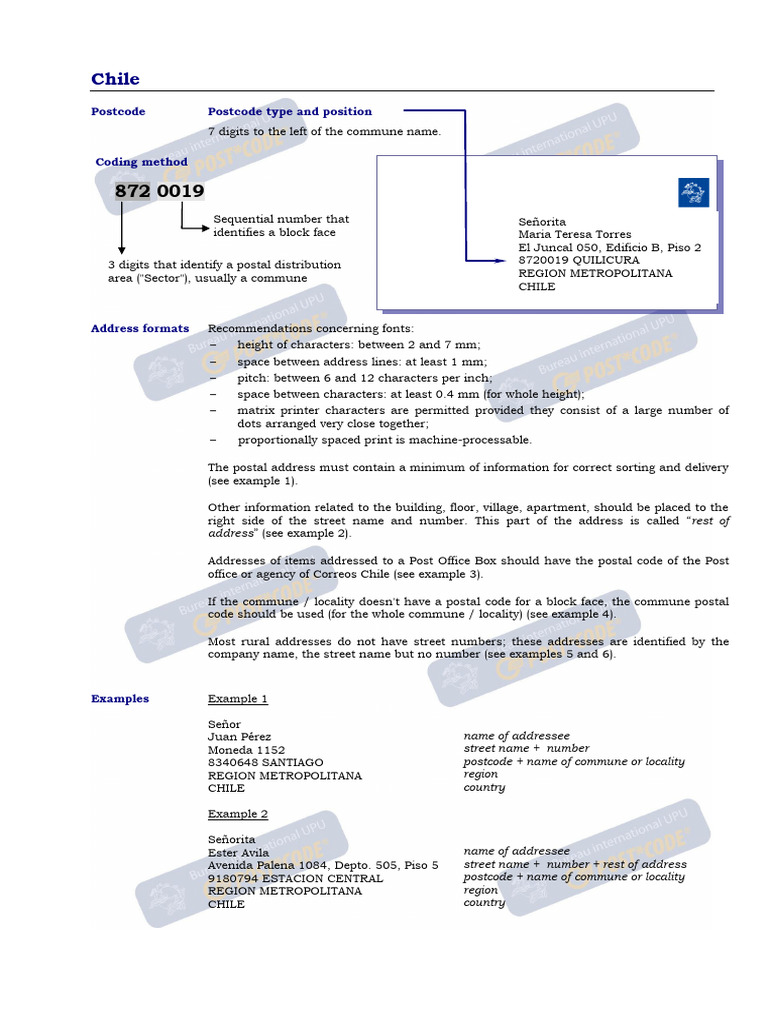 Chile: Postcode Postcode Type and Position | PDF | Written ...