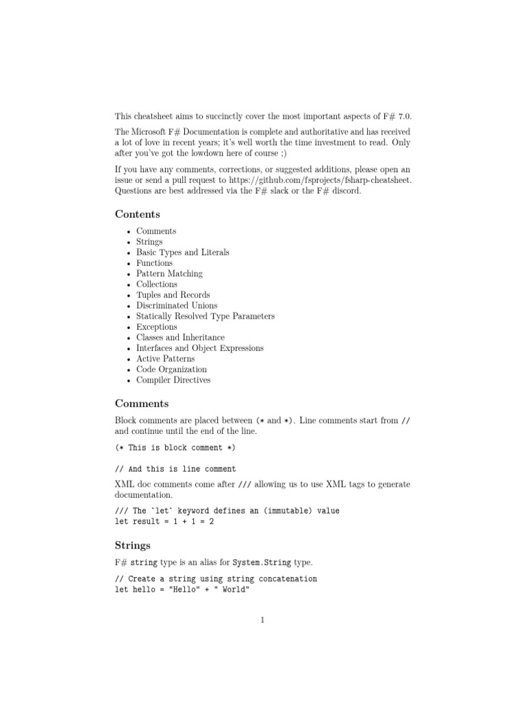 Fsharp Cheatsheet | PDF | Namespace | Scope (Computer Science)