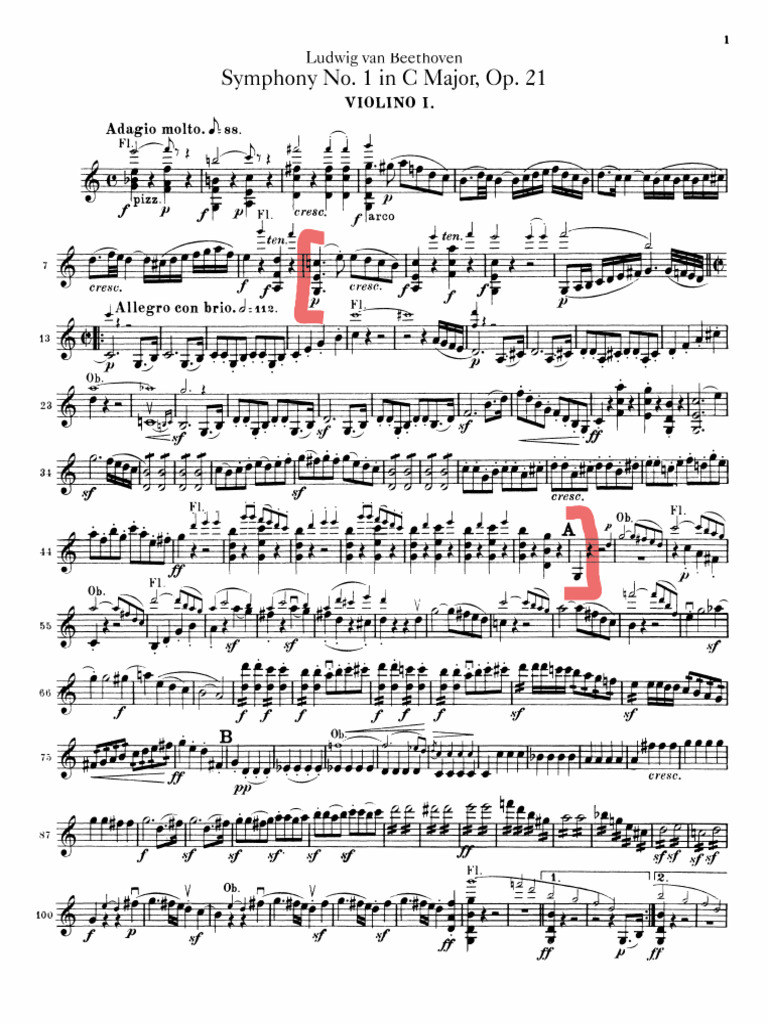 Violino Beethoven Symphony 1 v1 Op 21 Primeiro Movimento Do Compasso 9 ...