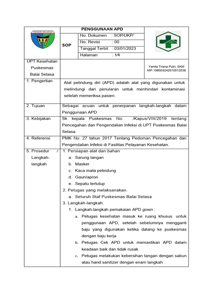 Sop Penggunaan Apd Ok | PDF